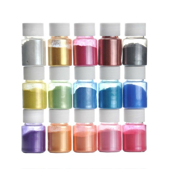 15 Bottle Pearlescent powder Epoxy Resin Dye Pigment Natural Mica ...