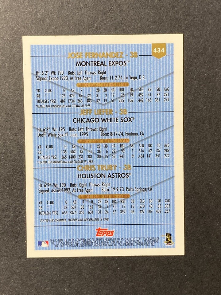 1999 Topps - Prospects #434 Chris Truby, Jeff Liefer, Jose Fernandez ...