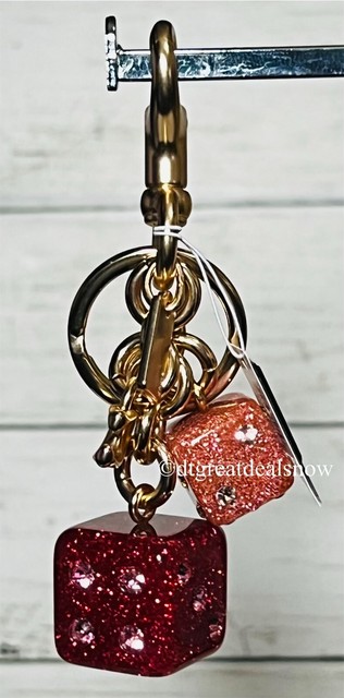 Coach Dice Cluster Bag Charm Keychain Gold Pink Glitter Resin with Tag ...