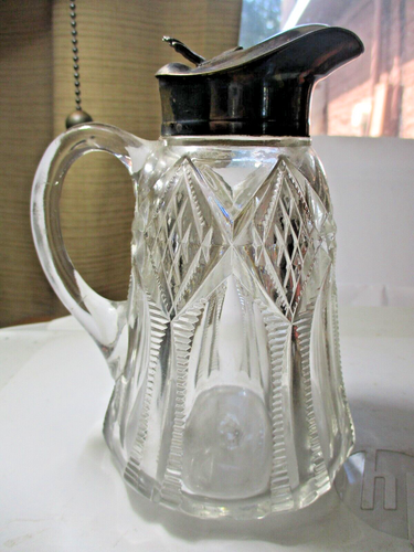 American Brilliant Period ABP Cut Glass Silverplate Syrup Pitcher ...