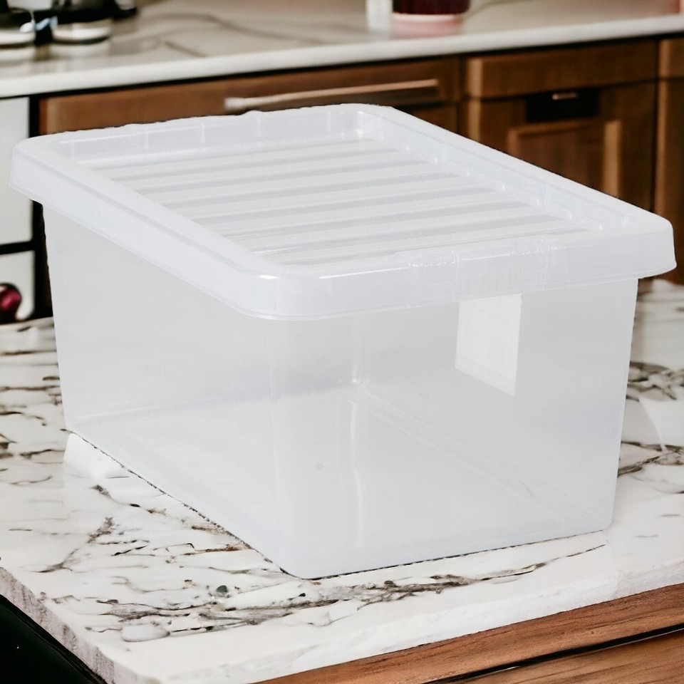 4L-80L Clear Plastic Storage Boxes With Lids Home Office Kitchen ...