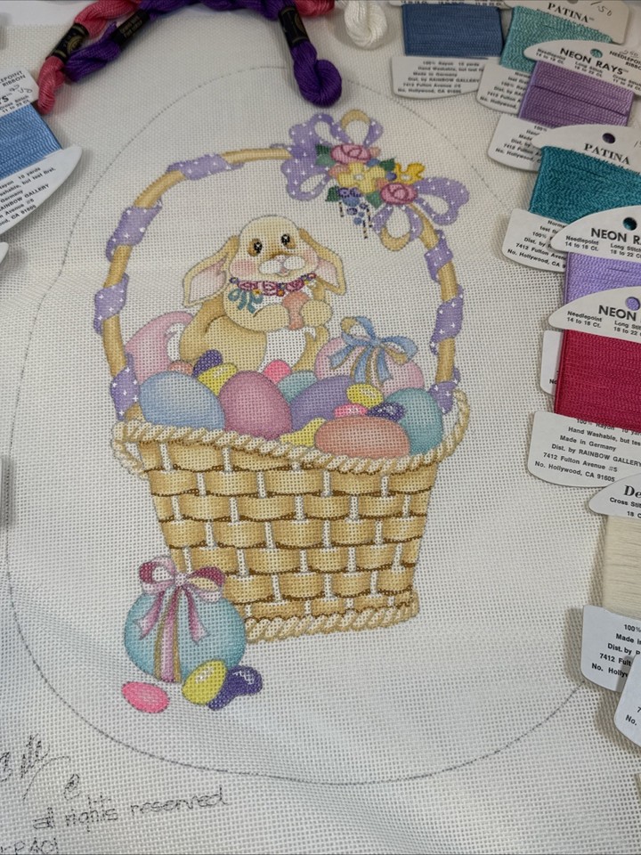 Needlepoint Easter Rabbit Egg Shape Standup Doll Canvas 18Ct Mesh W ...