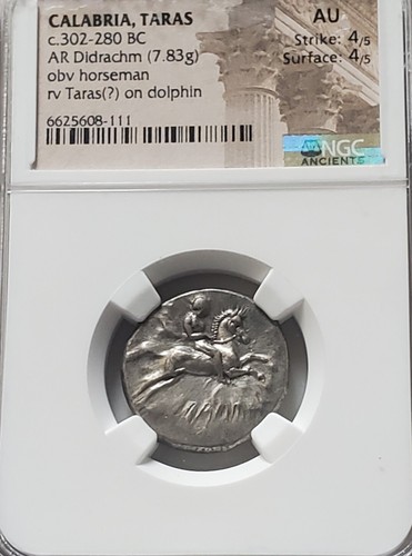 Calabria Taras Didrachm NGC AU Ancient Silver Coin | eBay