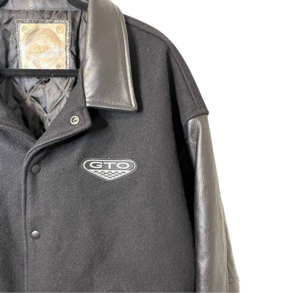 Vintage GTO Saxon Wool Leather Bomber Jacket Flight Aviator Black Size ...