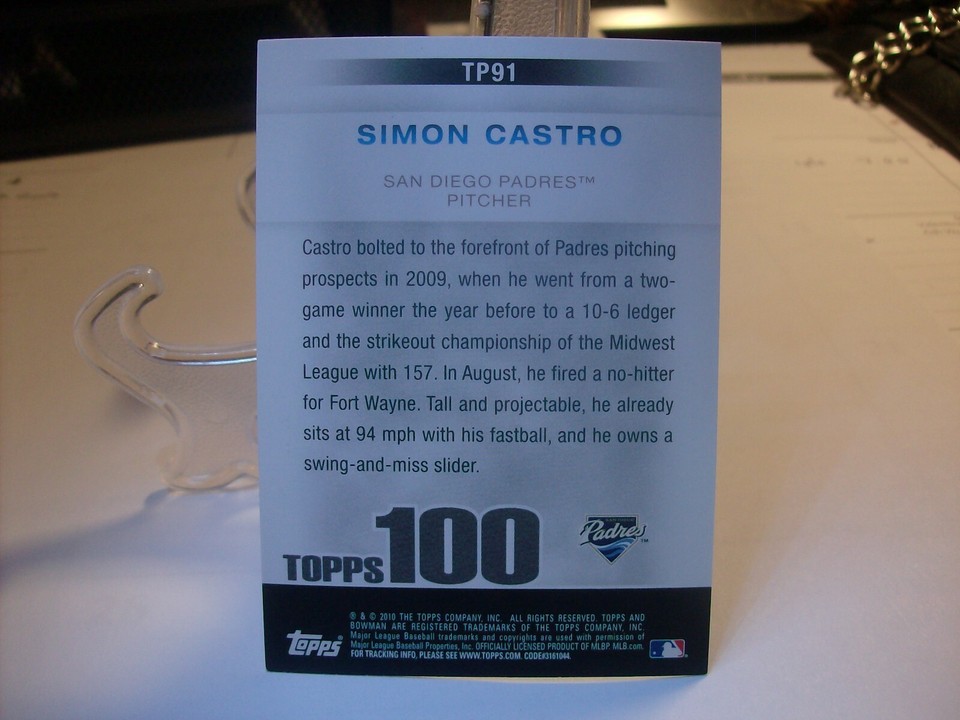 2010 Bowman Topps 100 Prospects #TP91 - Simon Castro - San Diego Padres ...