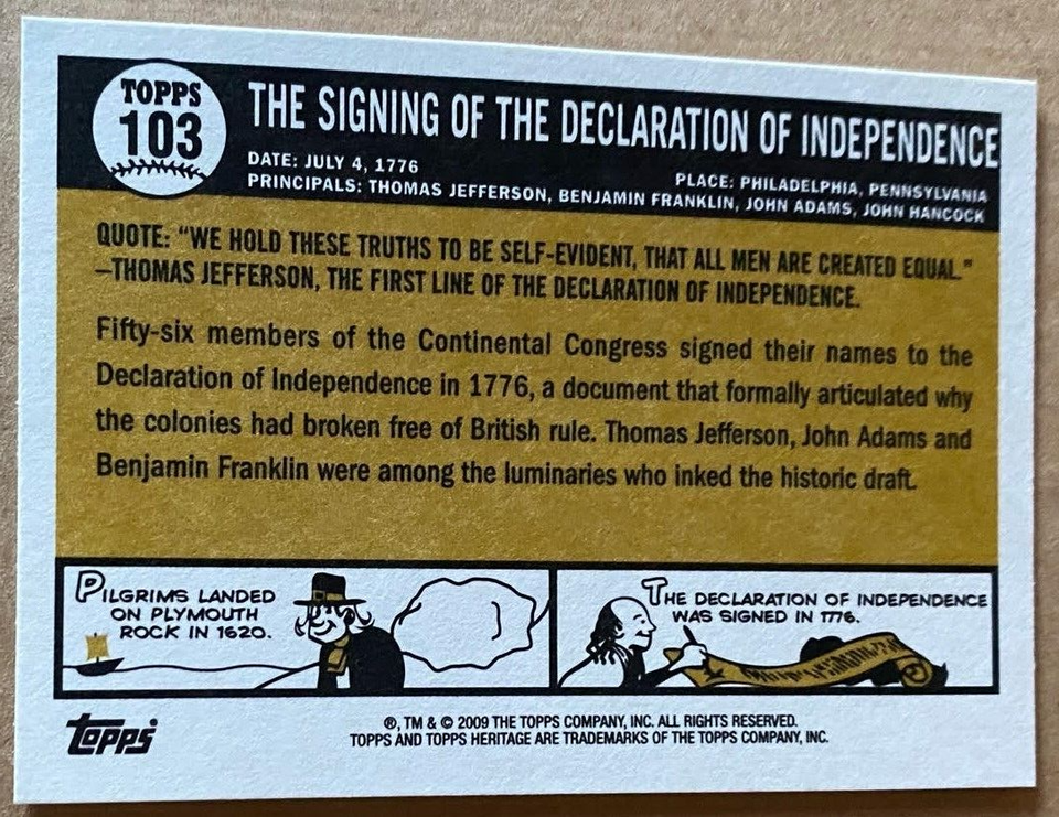 2009 TOPPS AMERICAN HERITAGE SIGNING OF THE DECLARATION Card#103 NM-MT ...