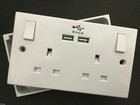 Double Wall Plug Socket 2 Gang 13A with 2 USB Charger Port Outlets+Back ...