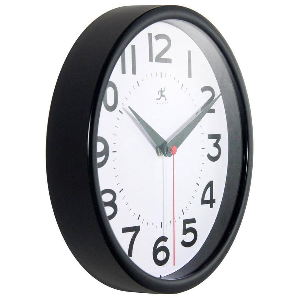 Metro Wall Clock Black Plastic Frame Broad Face Large Numerals Silent ...