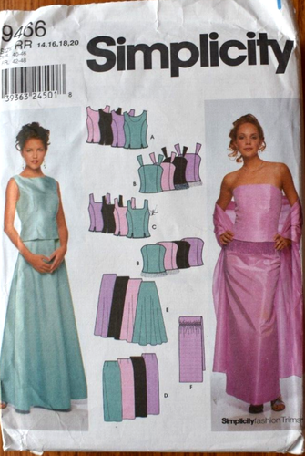 Simplicity Pattern 9466 Misses' Formal Tops Skirts and Wrap Sizes 14 16 ...