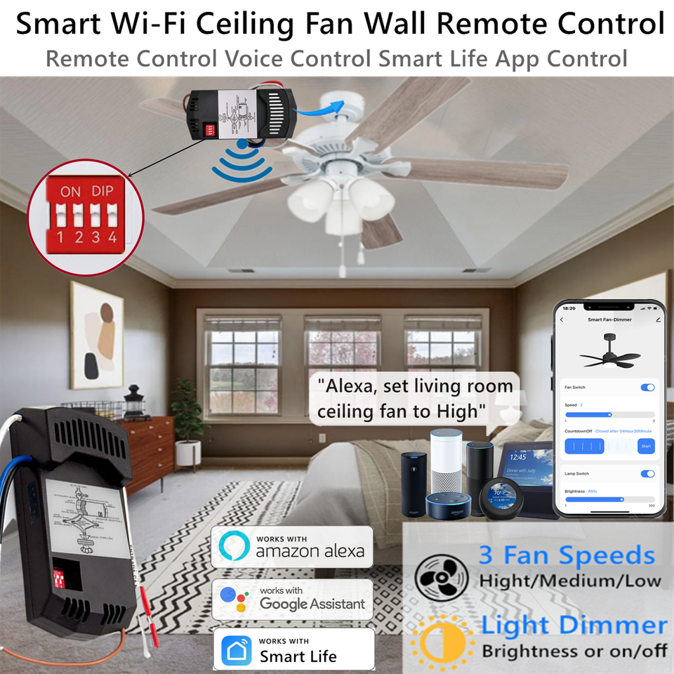 Smart Wi-Fi Ceiling Fan Wall Remote UC9050T for Breeze Hampton Alexa ...