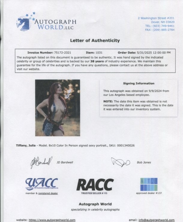 JULIA TIFFANY with COA signed AUTOGRAPH 0092 | eBay