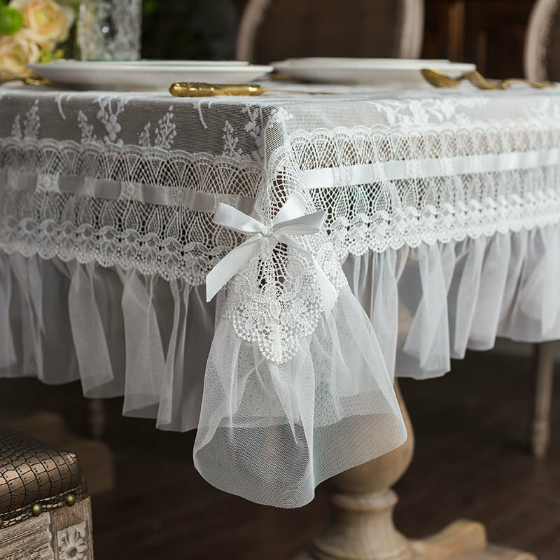 Elegant White Lace Rectangle Tablecloth Square Night Table Cover Home ...