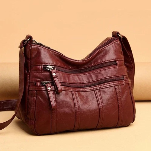 Women New Genuine Leather Brown Purse Shoulder Bag Pockets Cross Body ...