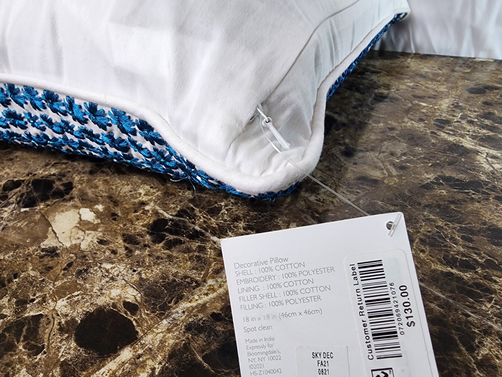 Sky Hailey Blossoms Embroidered Decorative Bed Pillow 18x18" Blue Teal ...