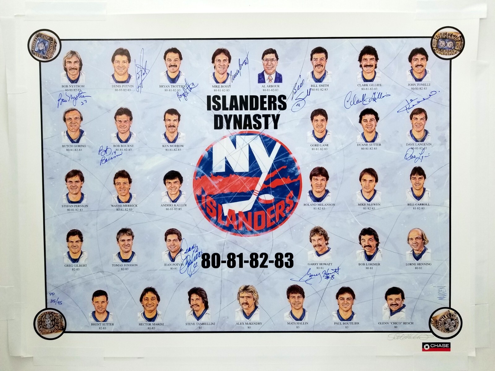 NY Islanders Stanley Cup Dynasty Autographed 18x24 Art Bossy Trottier ...