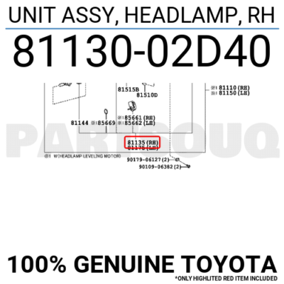 8113002D40 Genuine Toyota UNIT ASSY, HEADLAMP, RH 81130-02D40 | eBay