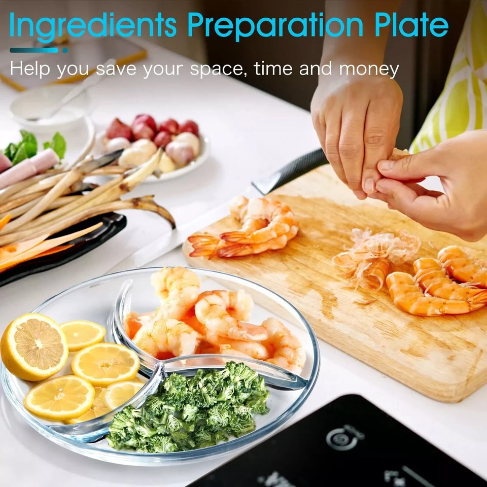 Glass Divided Plate Plate with 3-Compartment Microwavable Glass ...