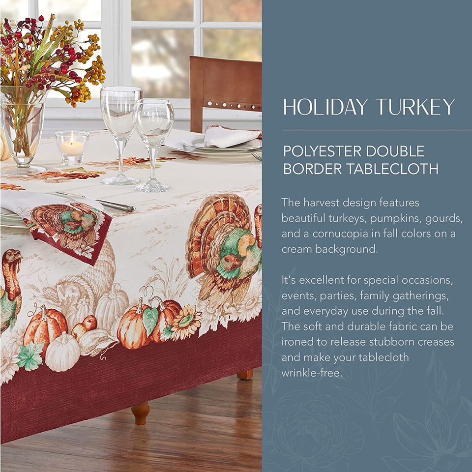 Elrene Home Fashions Holiday Turkey Bordered Fall Tablecloth, Dining ...