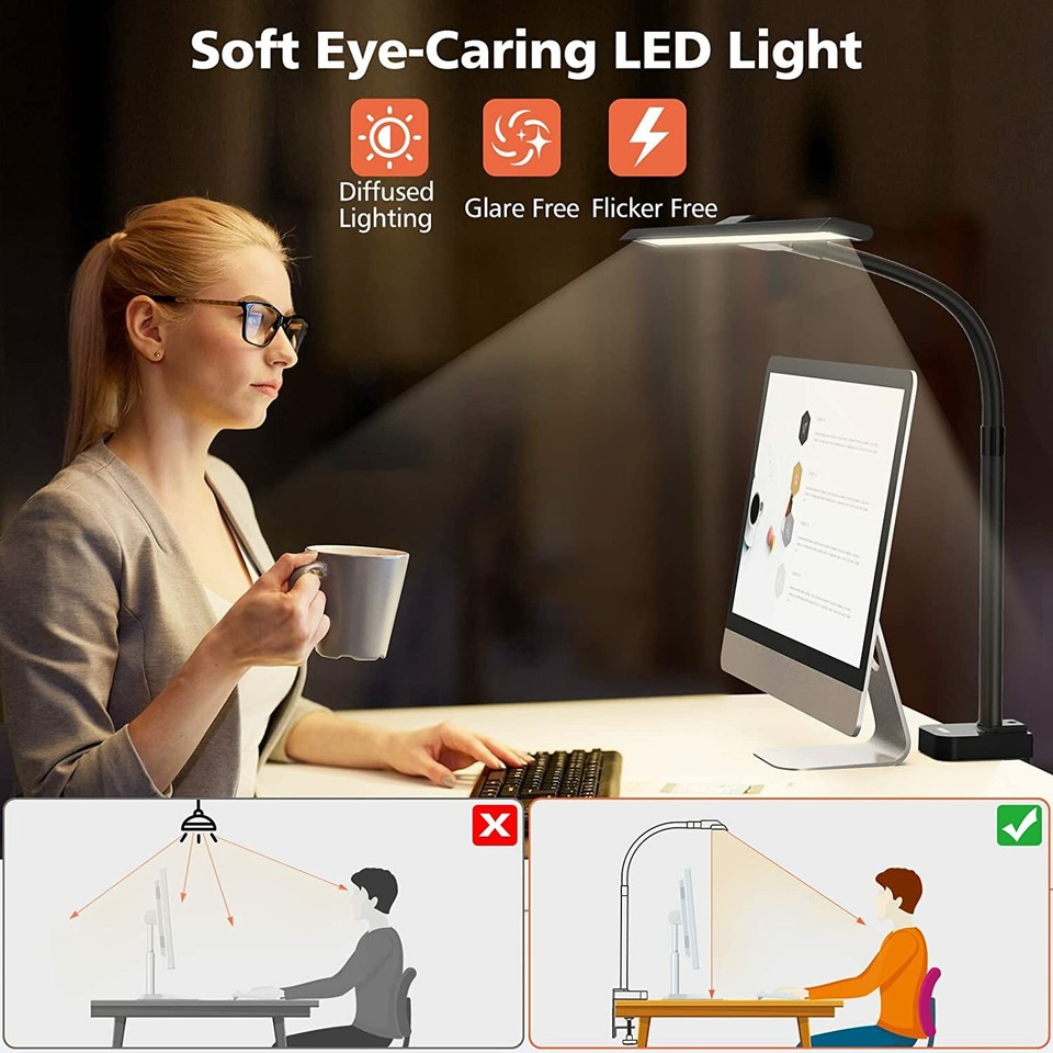 24W Bright LED Desk Lamp Dim Timer Home Office Drawing Crafting ...