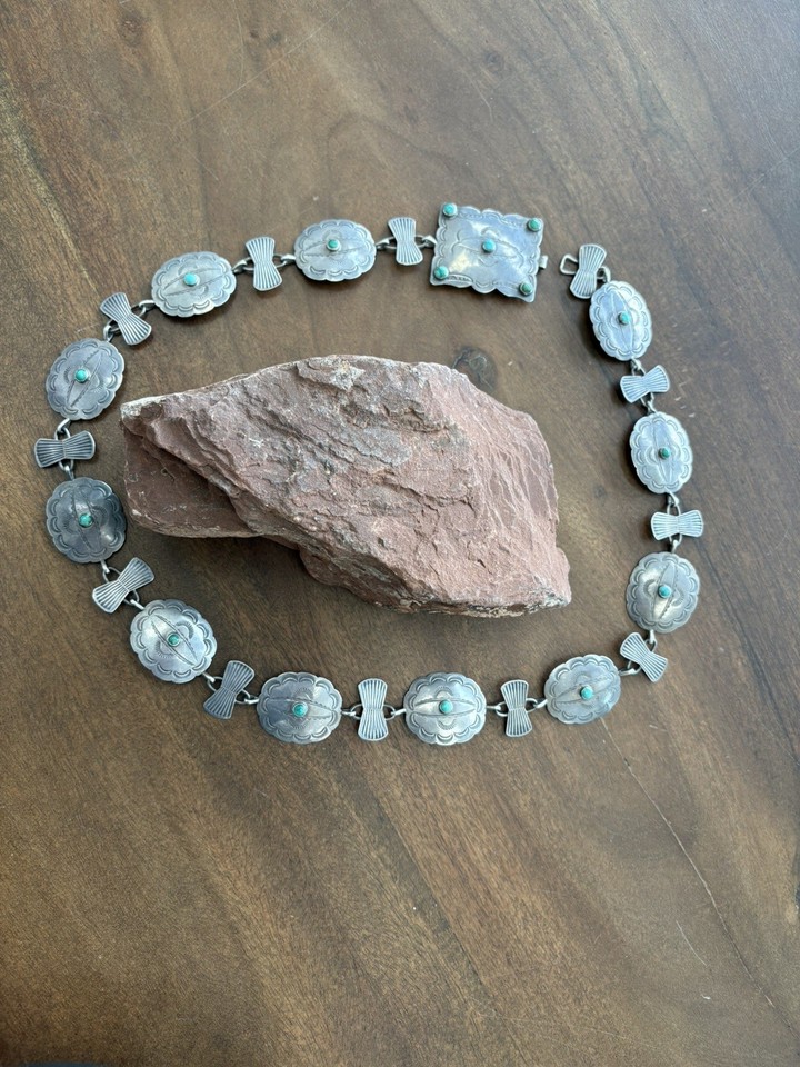 Vintage Old Pawn Chain Link Sterling Turquoise Belt Silver Native | eBay