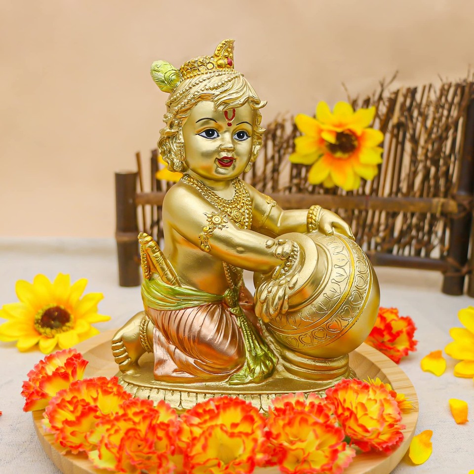 Hindu God Baby Krishna Statue - Indian Idol Lord Krishna Sculpture Home ...