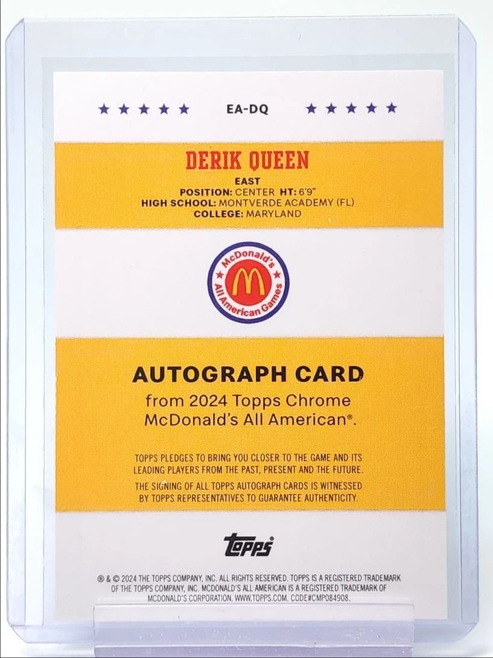 DERIK QUEEN 2024-25 TOPPS CHROME MCDONALD'S ALL AMERICAN AUTO | eBay
