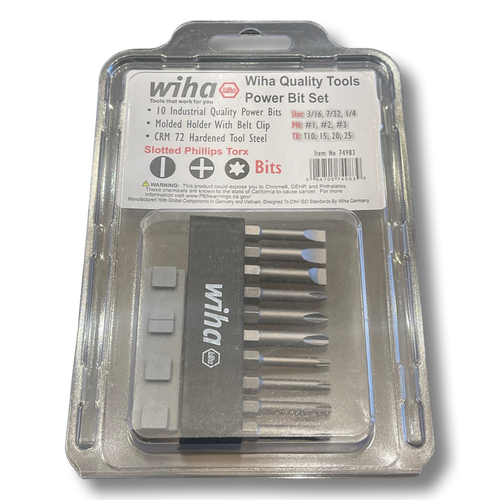 Wiha 10 Piece Power Bit Set 1/4" Hex Shank Slotted Phillips Torx Bits ...