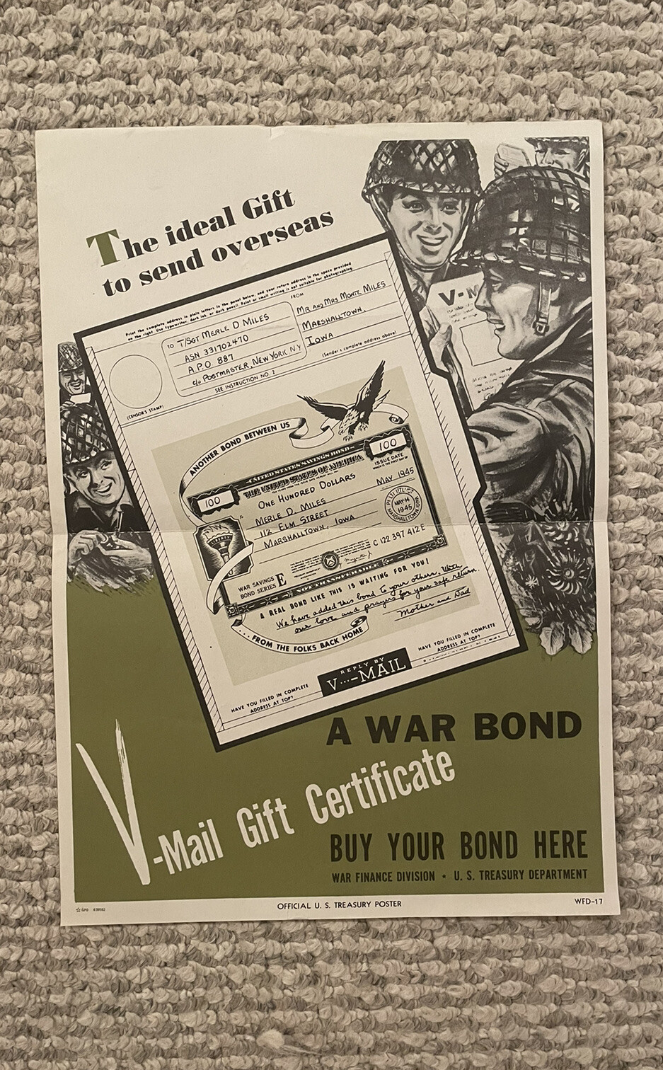 WWII Poster The Ideal Gift To Send Overseas A War Bond V-Mail Gift ...