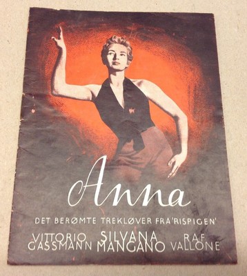 "Anna" Silvana Mangano Raf Vallone Gassmann in Danish Vtg Original ...