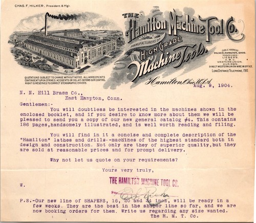 Hamilton Machine Tool Co Hamilton OH 1904 Letterhead Factory Vignette ...