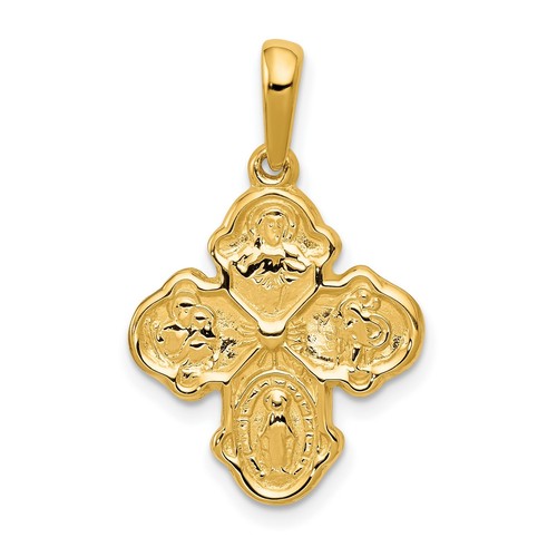Four Way Budded Cross Cruciform Charm Pendant in Real 14k Yellow Gold ...