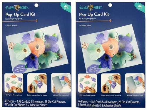 (LOT OF 2 KITS) Hello Hobby Pop-Up Card Kit. Makes 8 beautiful handmade ...