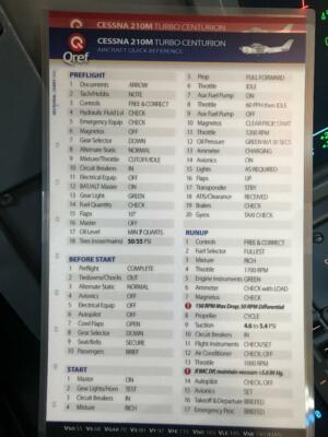 CESSNA 210 M TURBO QUICK REFERENCE CHECKLISTS by QREF 2 card Set p/n CE ...