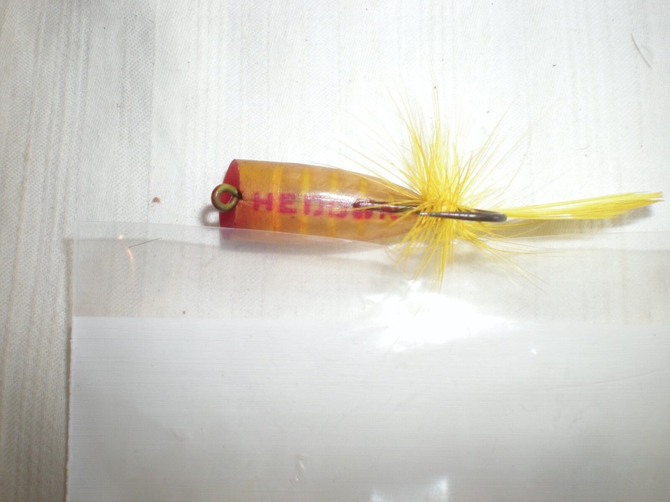Vintage Heddon Fly Rod Popper Spook - Yellow & clear YLW Stripes - VG ...