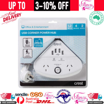 Crest USB Corner Power Hub - 4 USB Ports/ 2 Sockets /1.2m Length | eBay ...