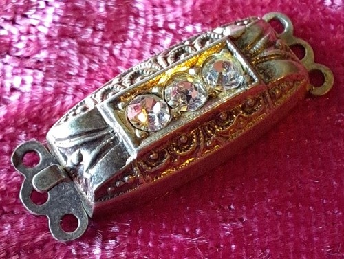 Vintage 835 Silver Ornate Rhinestone Clasp Clasp To Make a 3 Strand ...