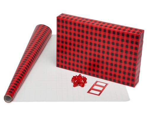 Wrapping Paper Sets with Cut Lines and Red Patterns 4 Rolls 7 Bows 30 ...