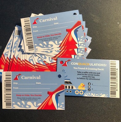 SET OF 50 CARNIVAL CRUISING DUCKS TAGS LABELS with RUBBER BANDS CRUISE ...
