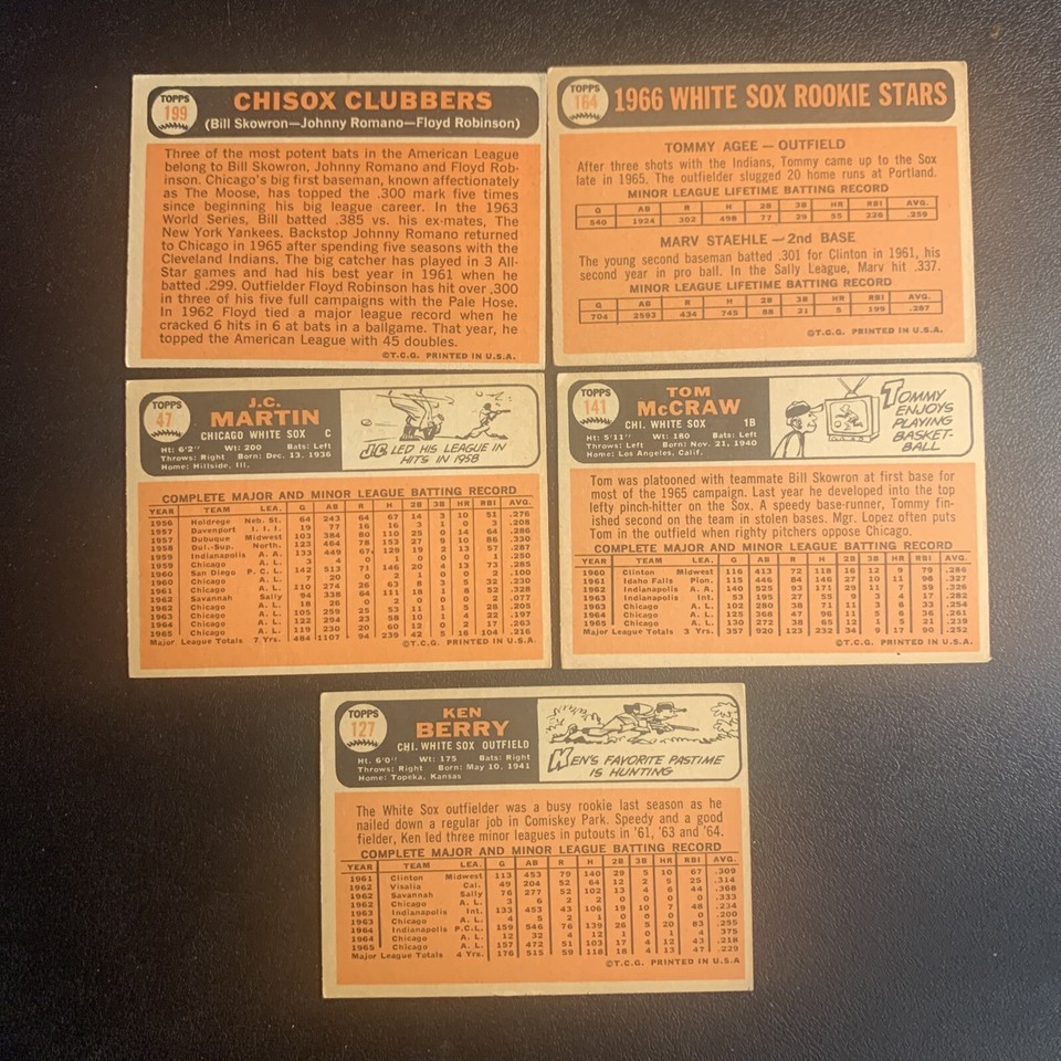 1966 Topps Lot - Chicago White Sox (5) - Chisox Clubbers; Rookie Stars ...