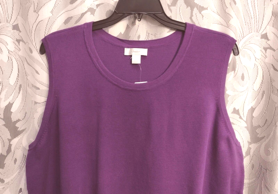 3X 24/26W CJ BANKS PURPLE BANDED HEM SLEEVELESS KNIT TOP SHELL TANK ...