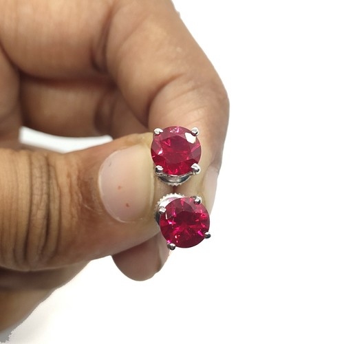 4 Ct Simulated Ruby Stud Earrings Round Solitaire 14K White Gold Plated ...