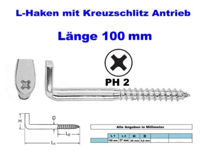 L-Haken mit Kreuzschlitz-Antrieb 100 x 5,8 mm -zum aufhängen von Hänge-Schränke | eBay.de