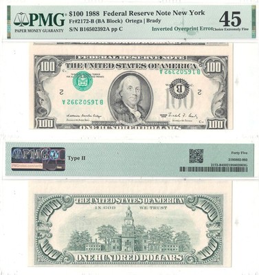 1988 $100 FRN Inverted Overprint Error PMG Ch XF-45 | eBay