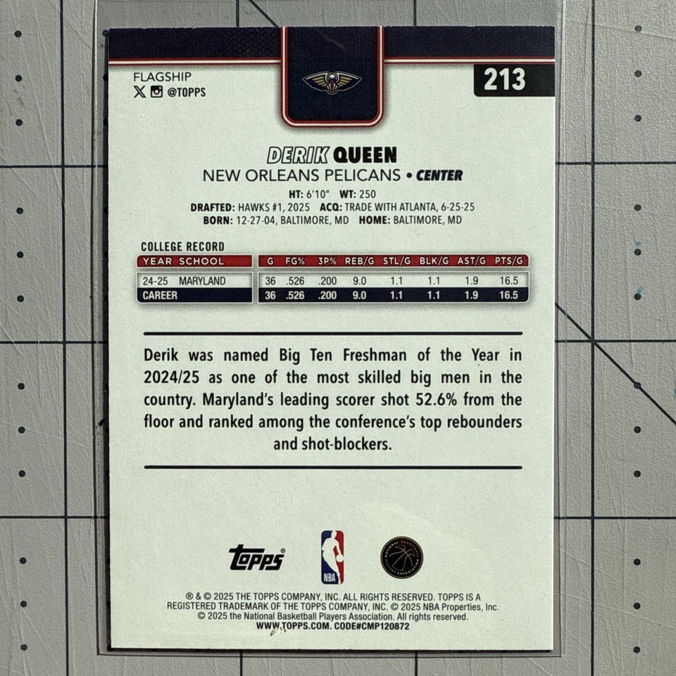 2025-26 Topps Derik Queen RC Rookie #213 Glitter Foil Pelicans | eBay
