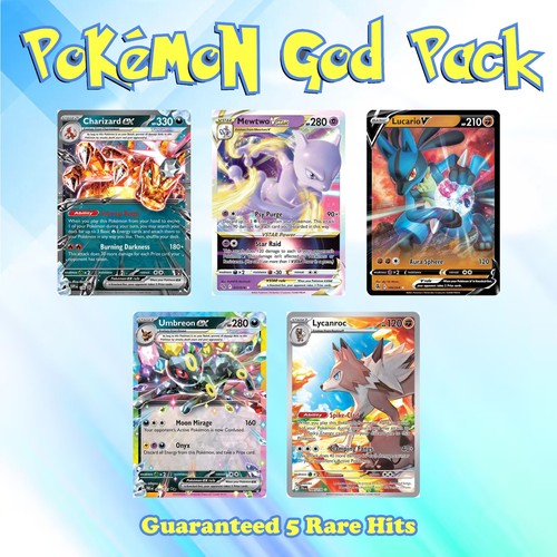 Pokémon Mystery God Pack English - 10 Cards, Guaranteed 5 Rare Big Hits ...
