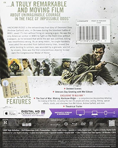Hacksaw Ridge Blu Ray DVD Digital HD Brand New WWII Medic True Story ...