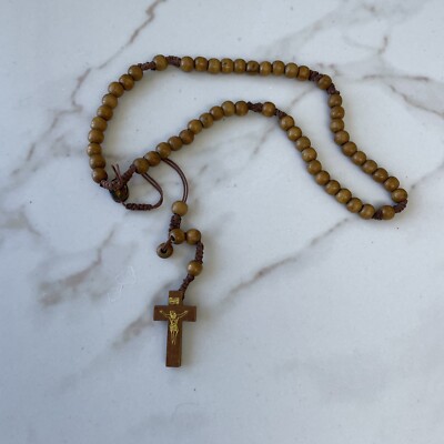 Wooden beaded Rosary wood cross religious jewelry catholic christian ...