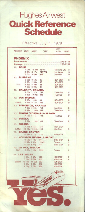 Hughes Airwest Phoenix timetable 7/1/79 [1053] Buy 4+ save 50% | eBay