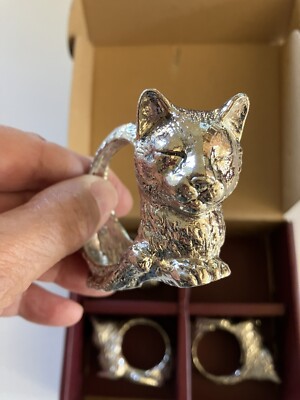 ARTHUR COURT Vtg Cat Napkin Holders Rings Set of 4 in Orig Box MINT ...
