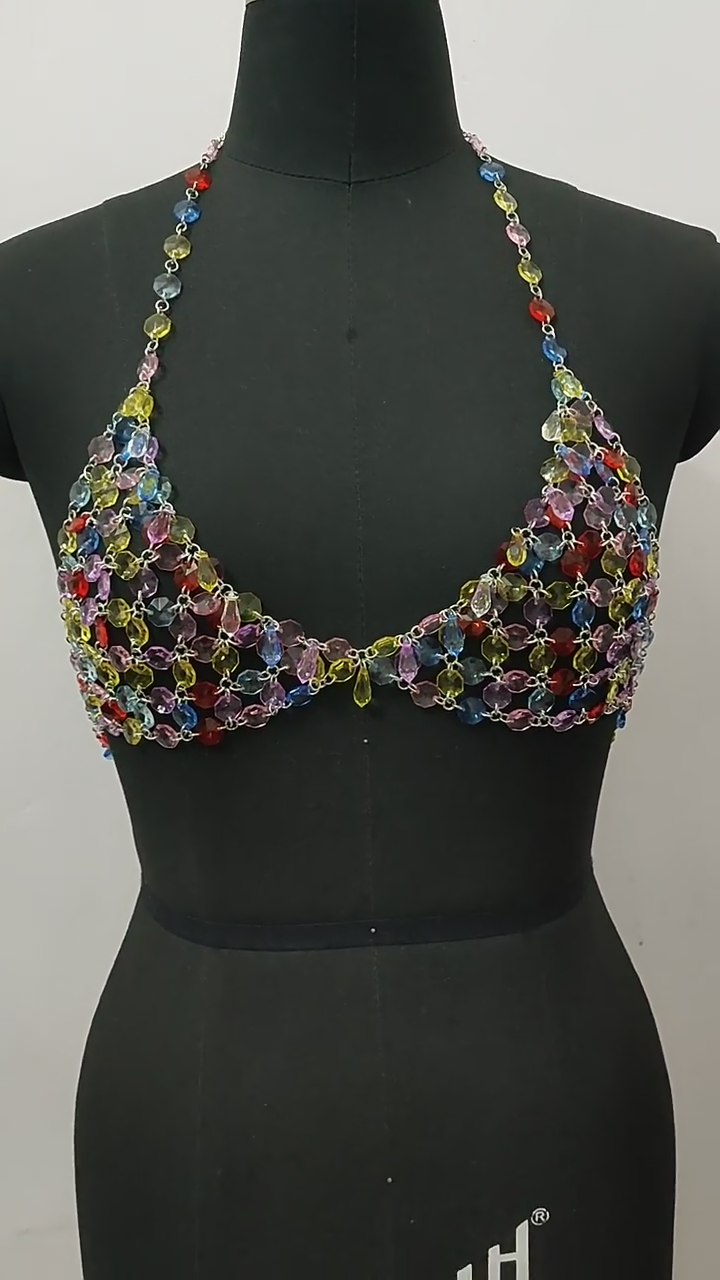 Crystal Bra Festival Womens Bralette Rave Party Metal Chain Body ...
